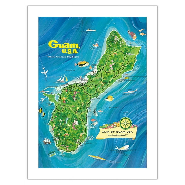 Guam USA - Where America’s Day Begins - Vintage Pictorial Map by Alec ...