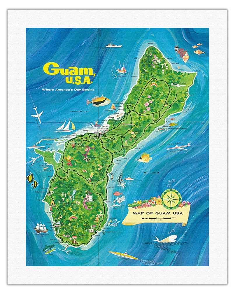 Guam USA - Where America’s Day Begins - Vintage Pictorial Map by Alec ...