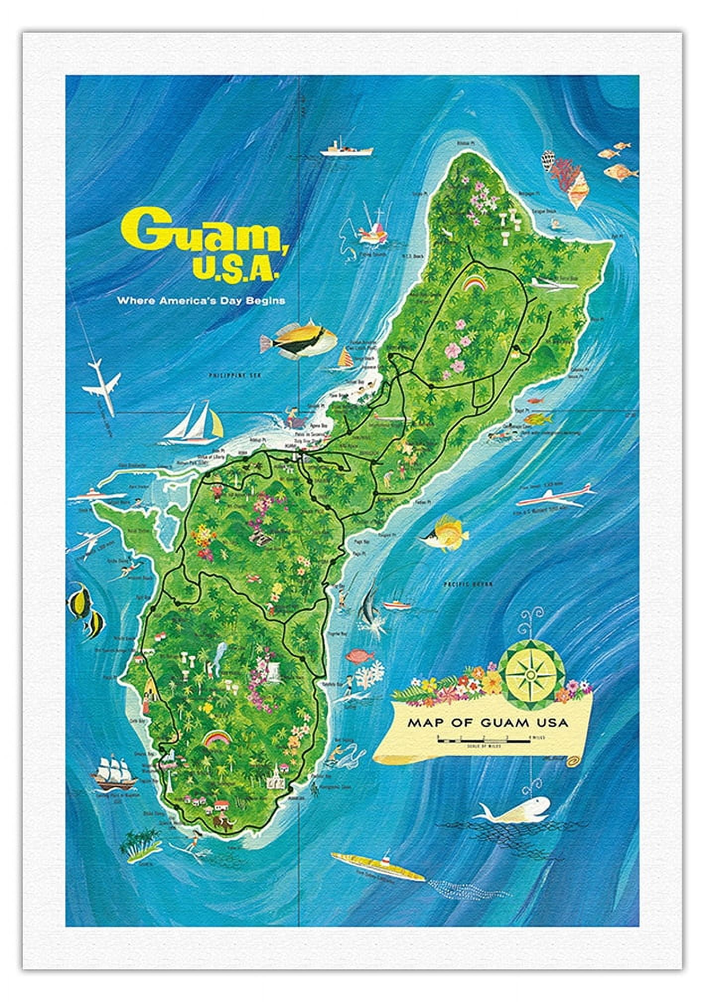 Guam USA - Where America’s Day Begins - Vintage Pictorial Map by Alec ...