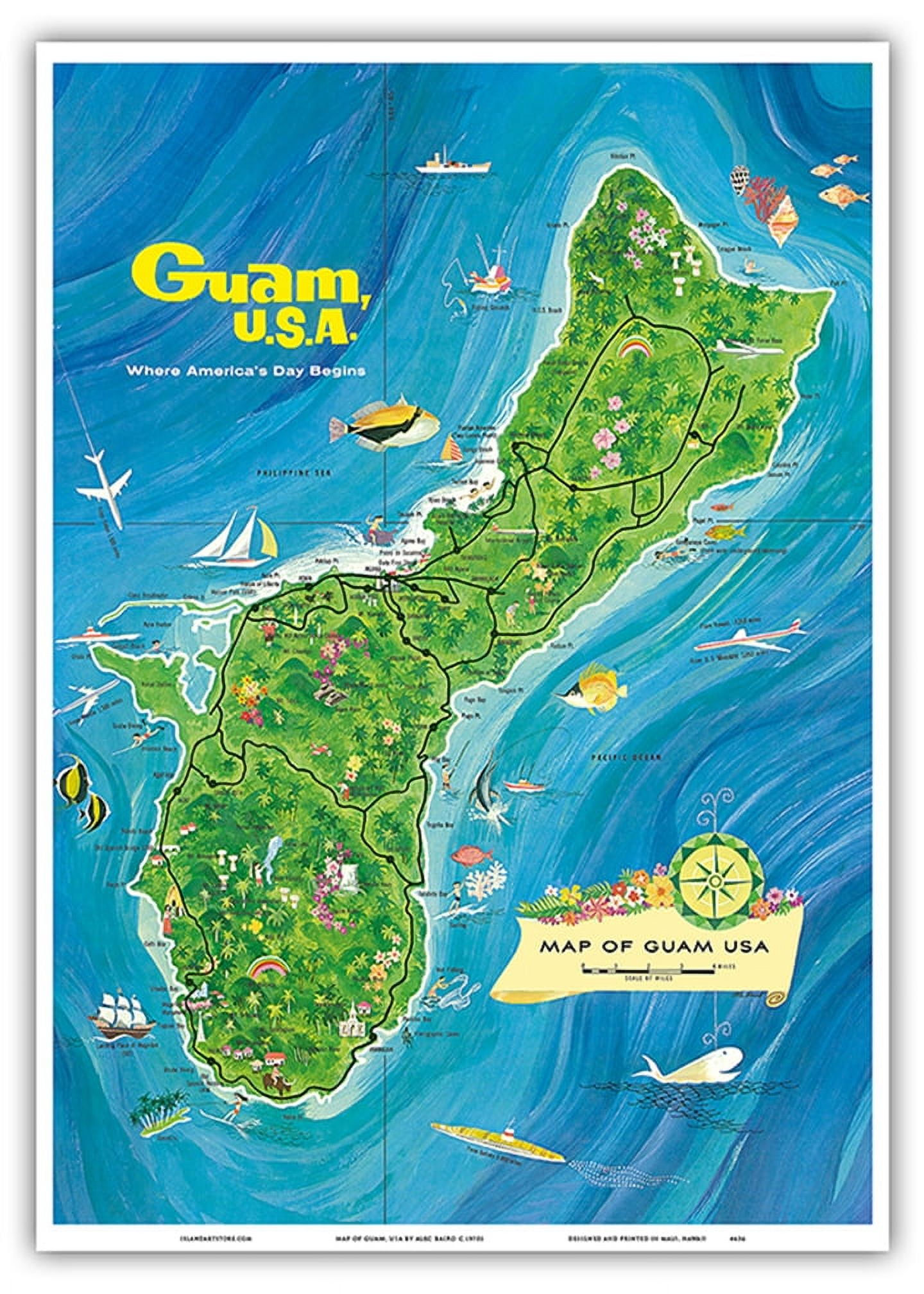 Guam USA - Where America’s Day Begins - Vintage Pictorial Map by Alec ...