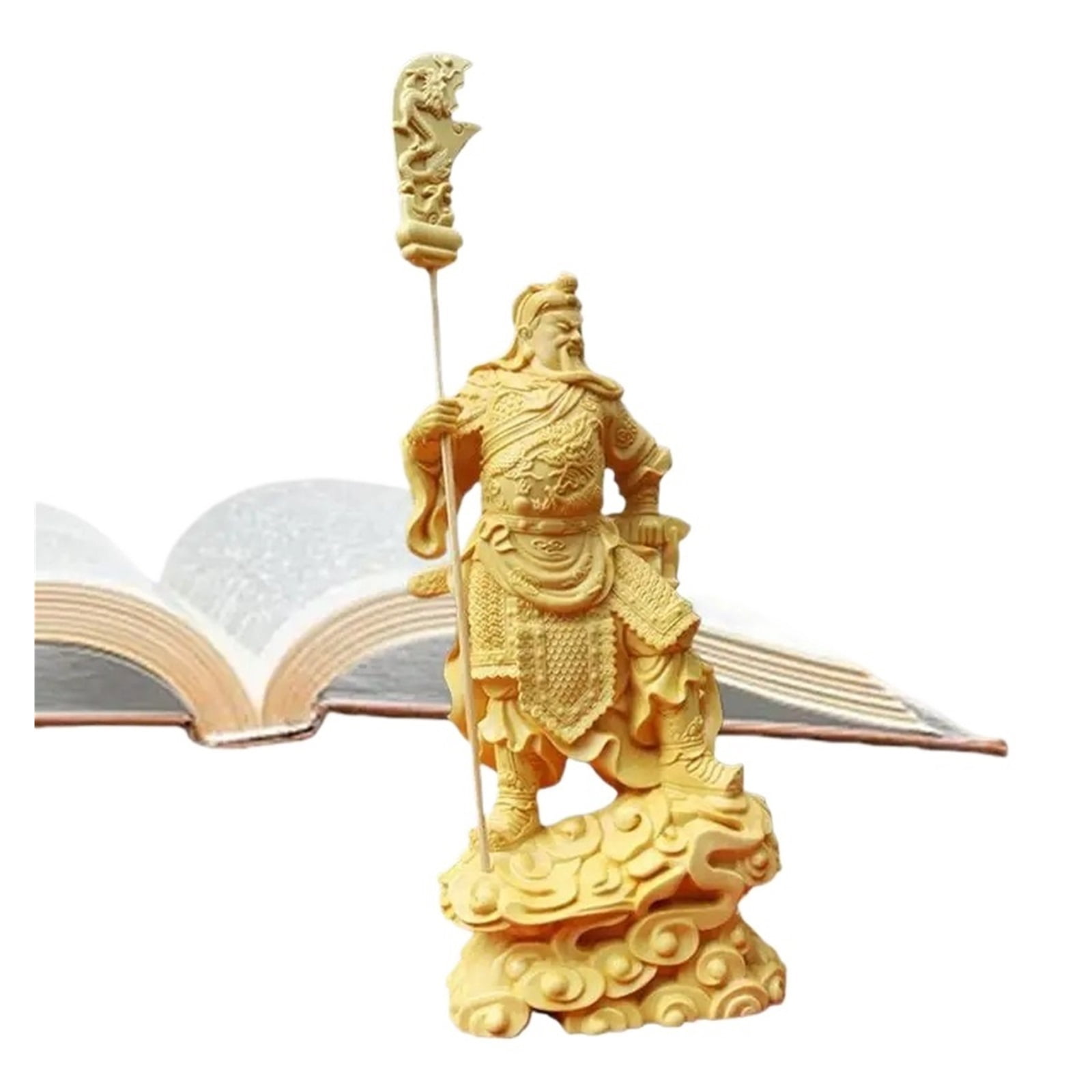 Guan Yu Statue Traditional Wood Carving Figurine God Of Wealth Statue ...