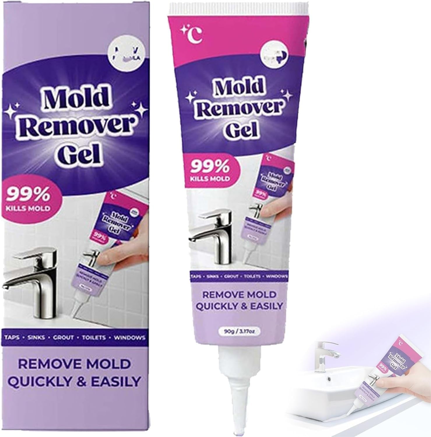 GuanFun VexClean Remover Gel - 90g Heavy Duty Mold Stain Cleaner for Tile Grout, Washing Machine ...