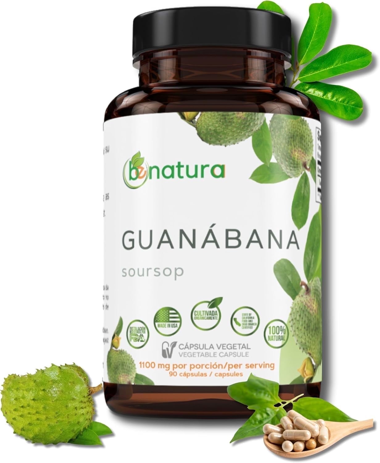 B-EXPERTS Guanabana Soursop Capsules 90 Vegetables 1100 mg Per Serving Quality Herbal Supplement ...