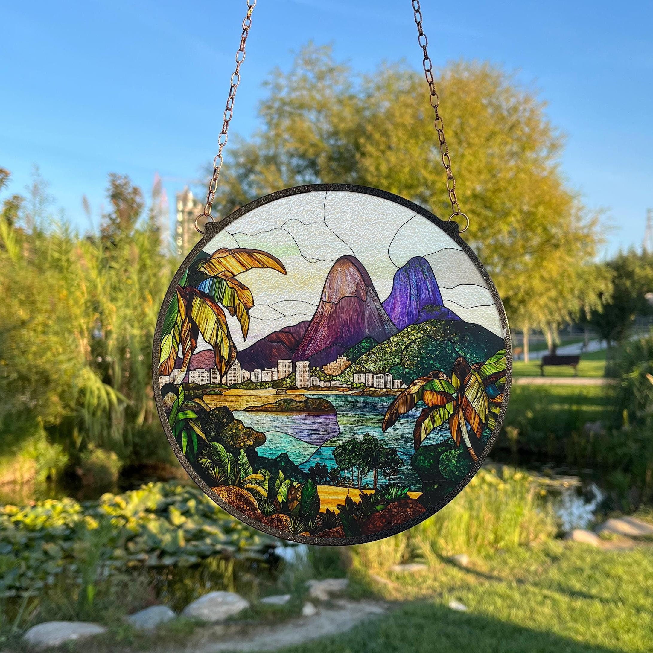 Guanabara Bay Painted Stained Glass Suncatcher, Window Hanging Decor ...