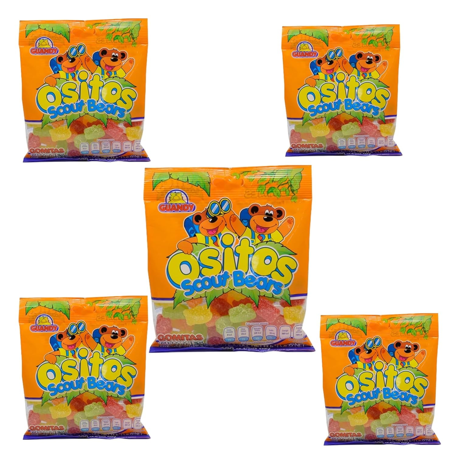 Guandy Gummy Bear Candy, Assorted Color, Fruity Flavor, 5 x 3.5 oz Bag ...