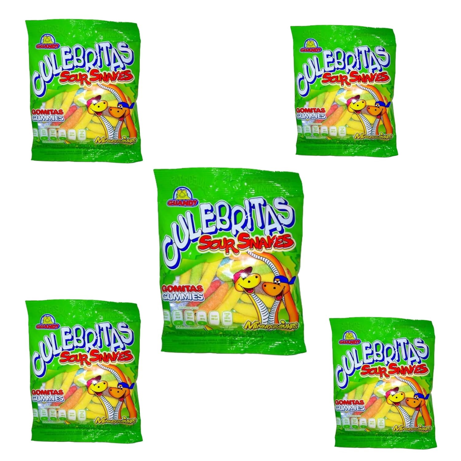 Guandy Gummy Sour Snake Candy, Assorted Color, Fruity Flavor, 5 x 3.5 ...