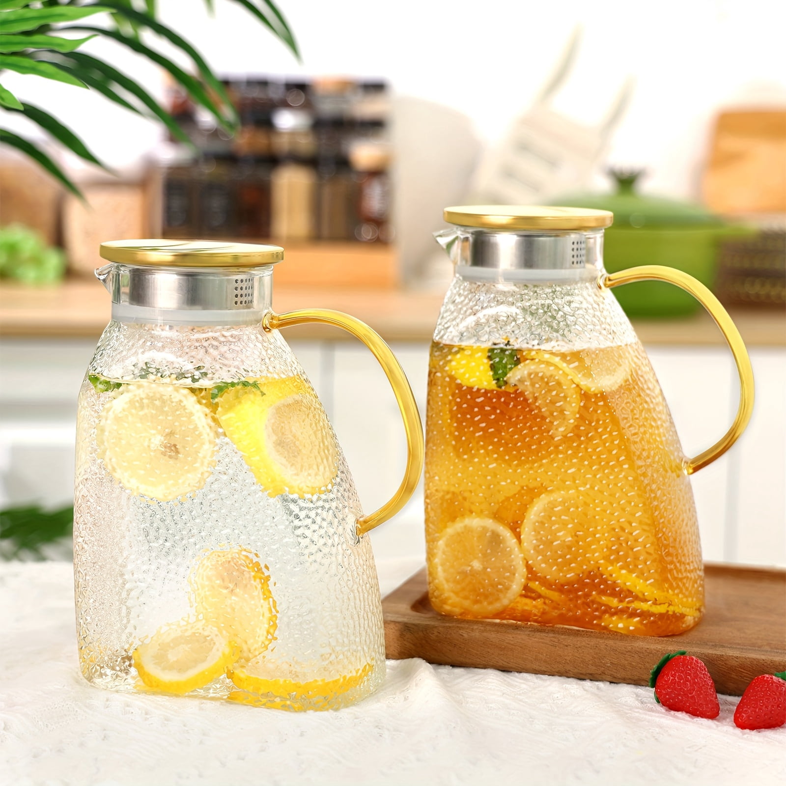 Guang Sheng Pu Glass Pitcher with Lid and Spout, 1.8L 60oz Glass ...