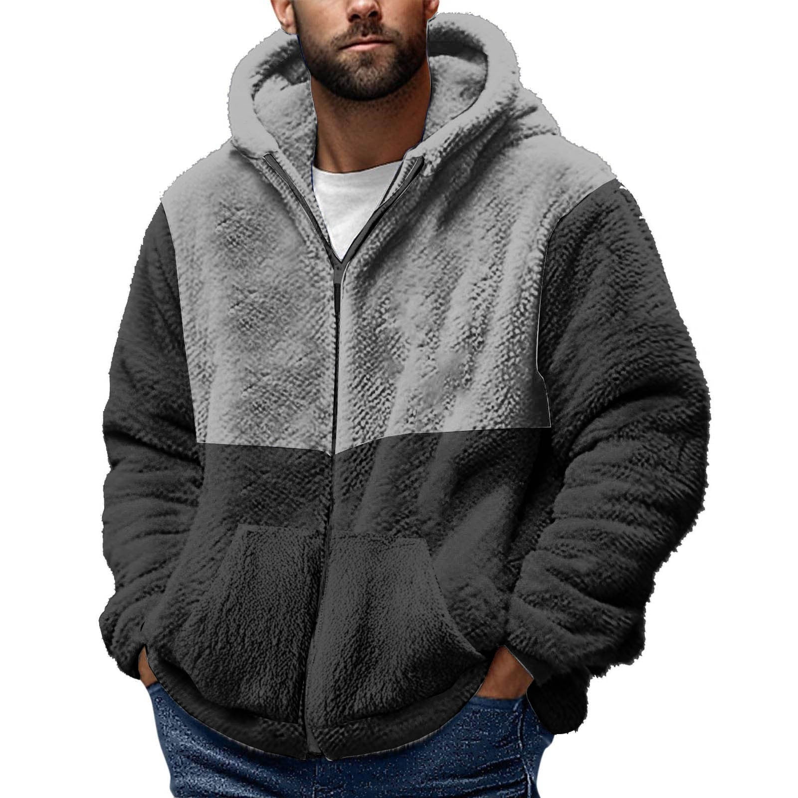 GuangCheng George Men Hooded Fleece Jackets,Color Block,Zip Up,Casual ...