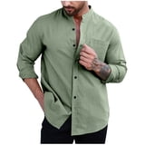 GuangCheng George Men Linen Blend Mandarin Collar Shirt Long Sleeve ...