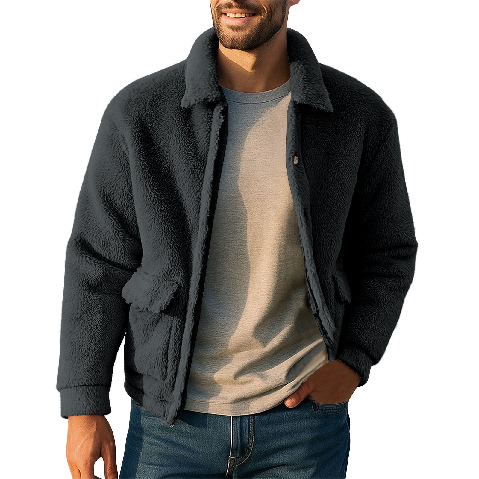 GuangCheng George Mens Faux Shearling Bomber Jackets,Plush Fleece,Shirt ...