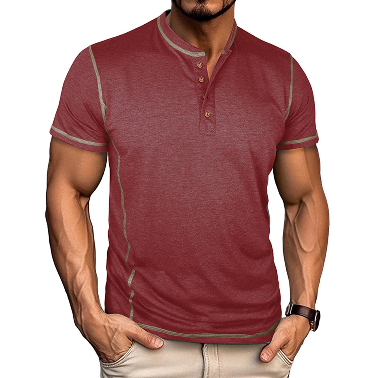 GuangCheng Henley Shirts for Men Short Sleeve Casual Pullover Basic ...