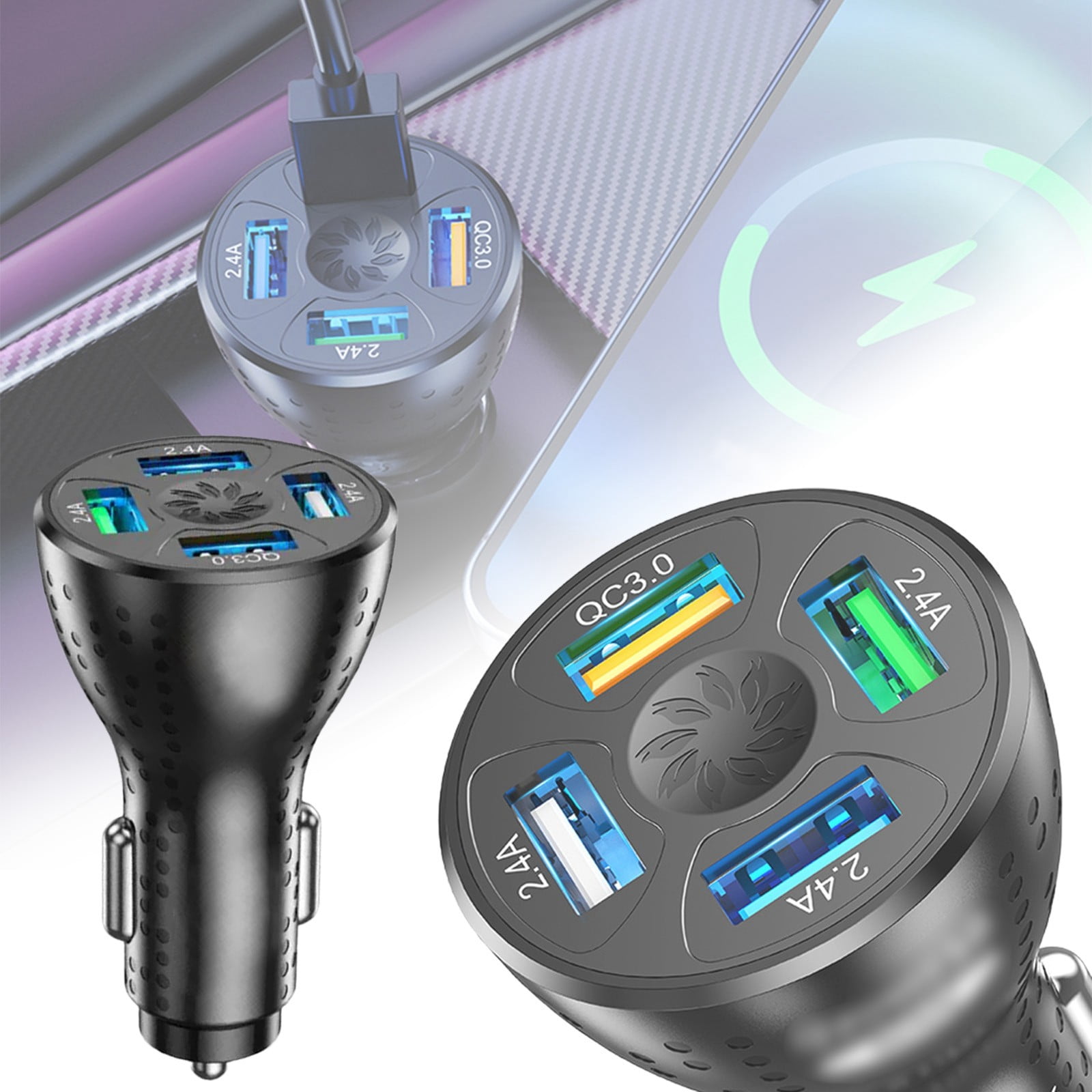 GuangLvv 4-Socket Car Charger Splitter with 2 USB Ports - 12V/24V Fast ...