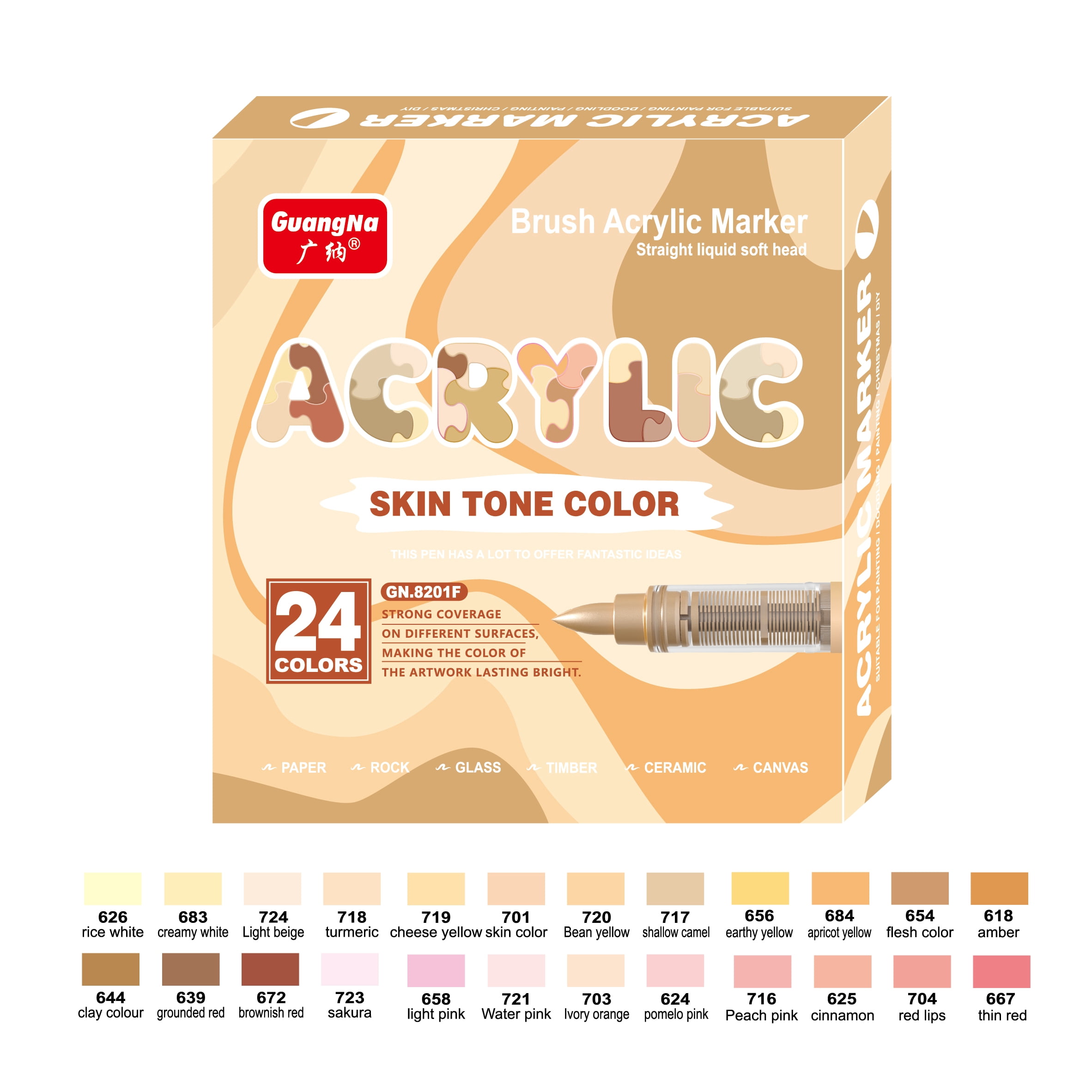 GuangNa 12/24 Colors Acrylic Paint Markers,Soft Brush Graffiti Painting ...