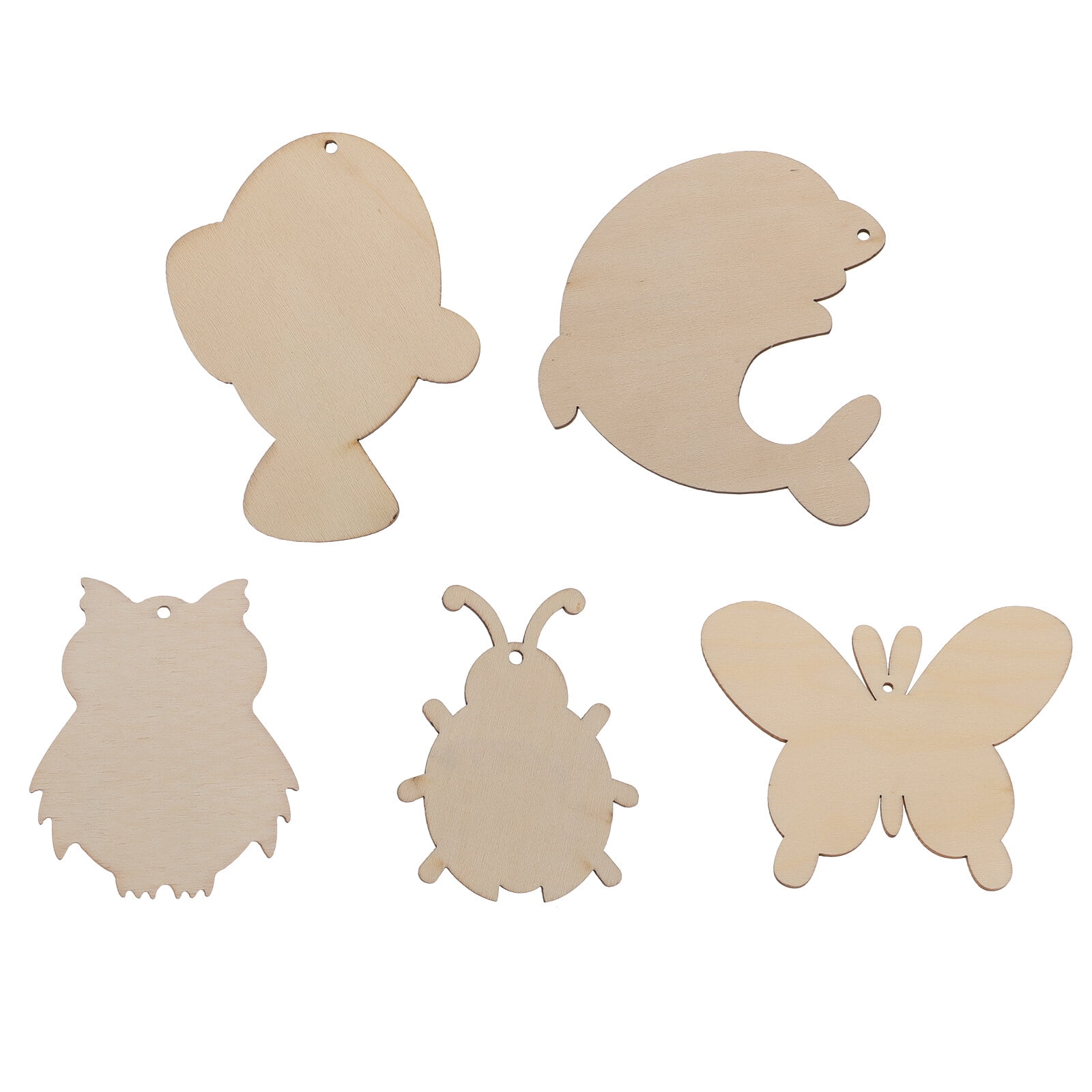 Guangmc 10 Wood Cutouts Ocean Animals Ladybug Owl Dolphin DIY Crafts ...