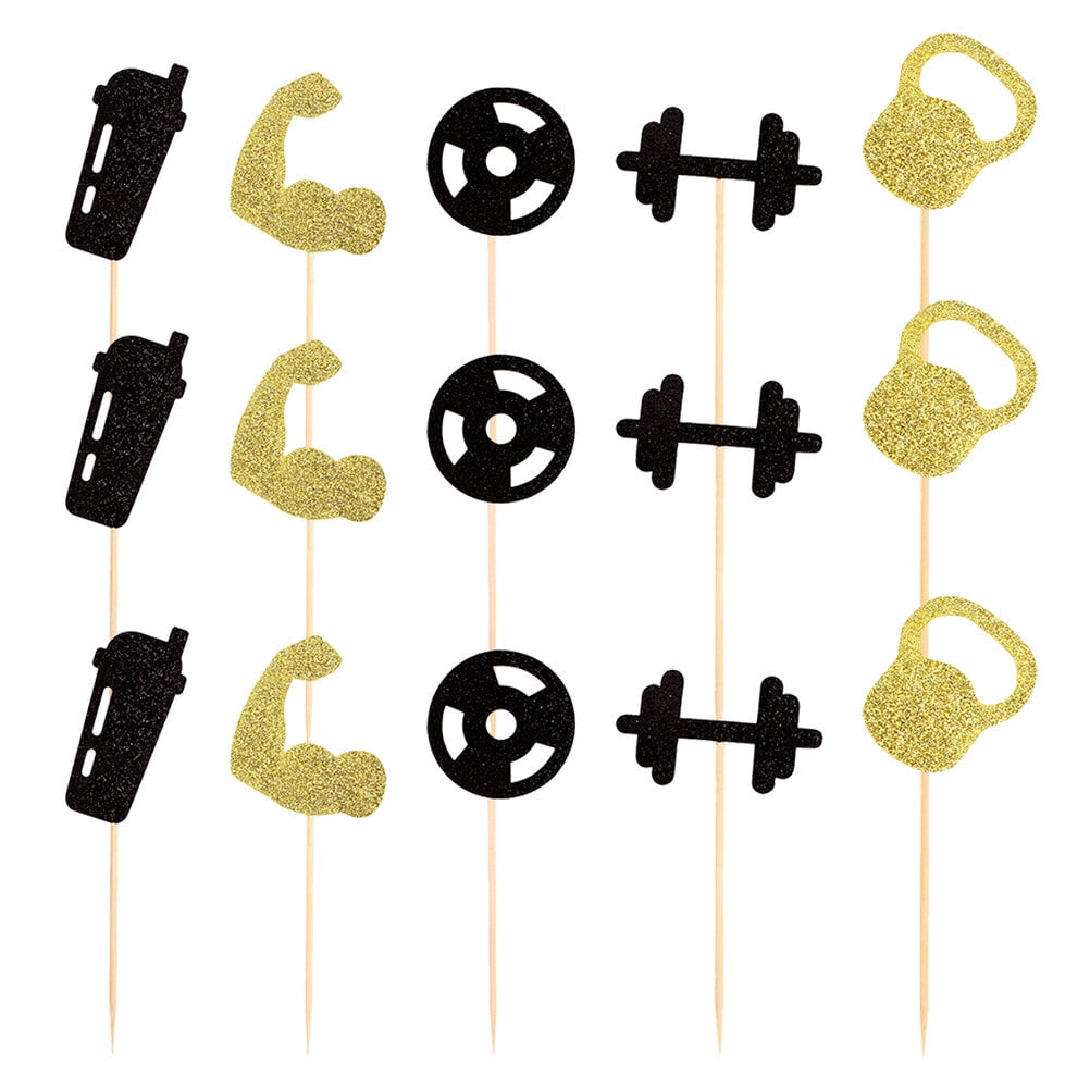 Guangmc 20pc Fitness Cake Toppers Glitter Dumbbells Birthday Supplies ...