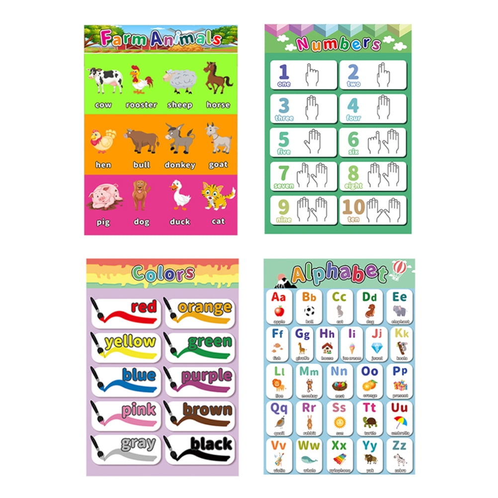 Guangmc 4pcs Children Early Education Poster Educational Preschool ...