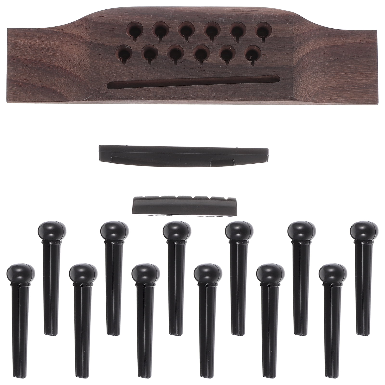 Guangmc Acoustic Guitar Bridge Set with 12-String Saddle, Nut, and Pins ...
