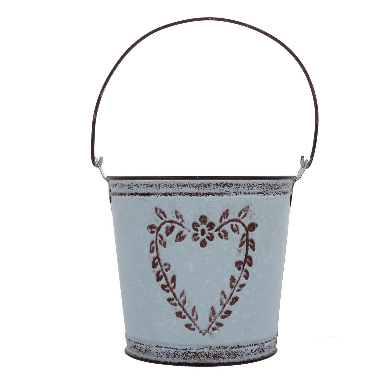 Guangmc Metal Flower Bucket with Handle - Rustic Heart Planter ...
