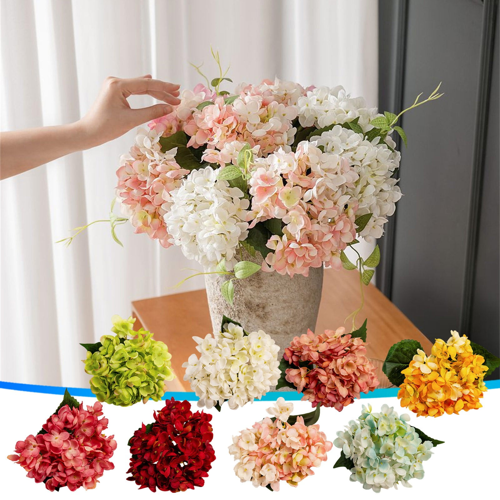 Guanhe Artificial Hydrangeas Bouquet Faux Rose Stems for Wedding ...