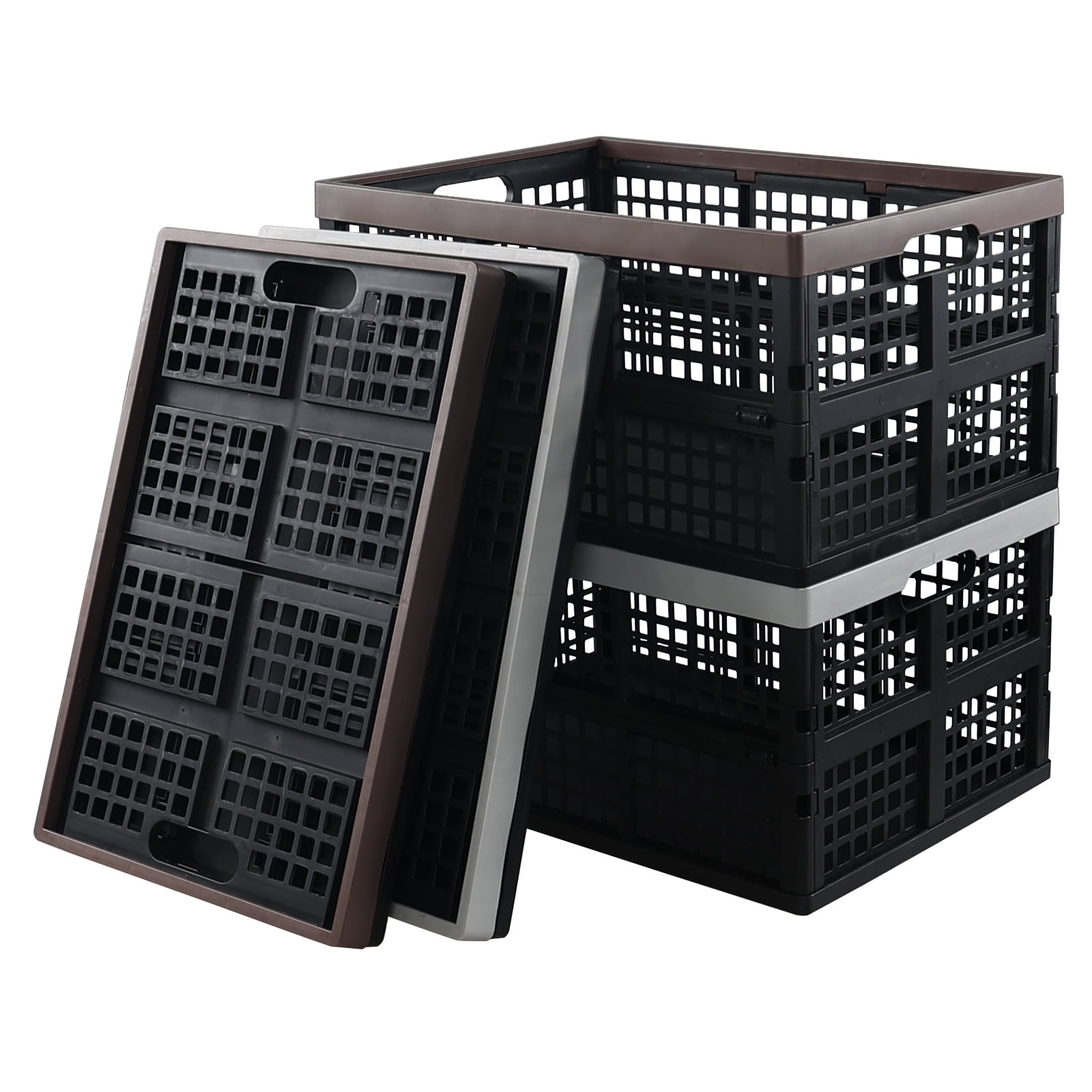 Guankan 42 L Plastic Collapsible Storage Crate, Stacking Folding ...