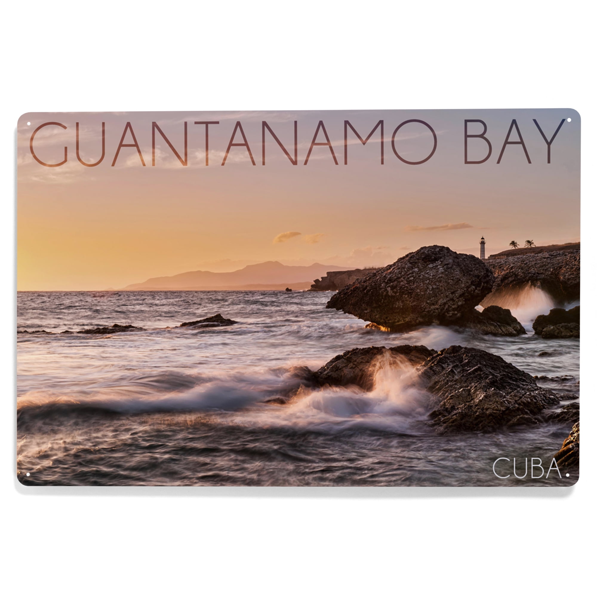 Guantanamo Bay, Cuba, Golden Pink Sky and Ocean (12x18 Aluminum Art ...