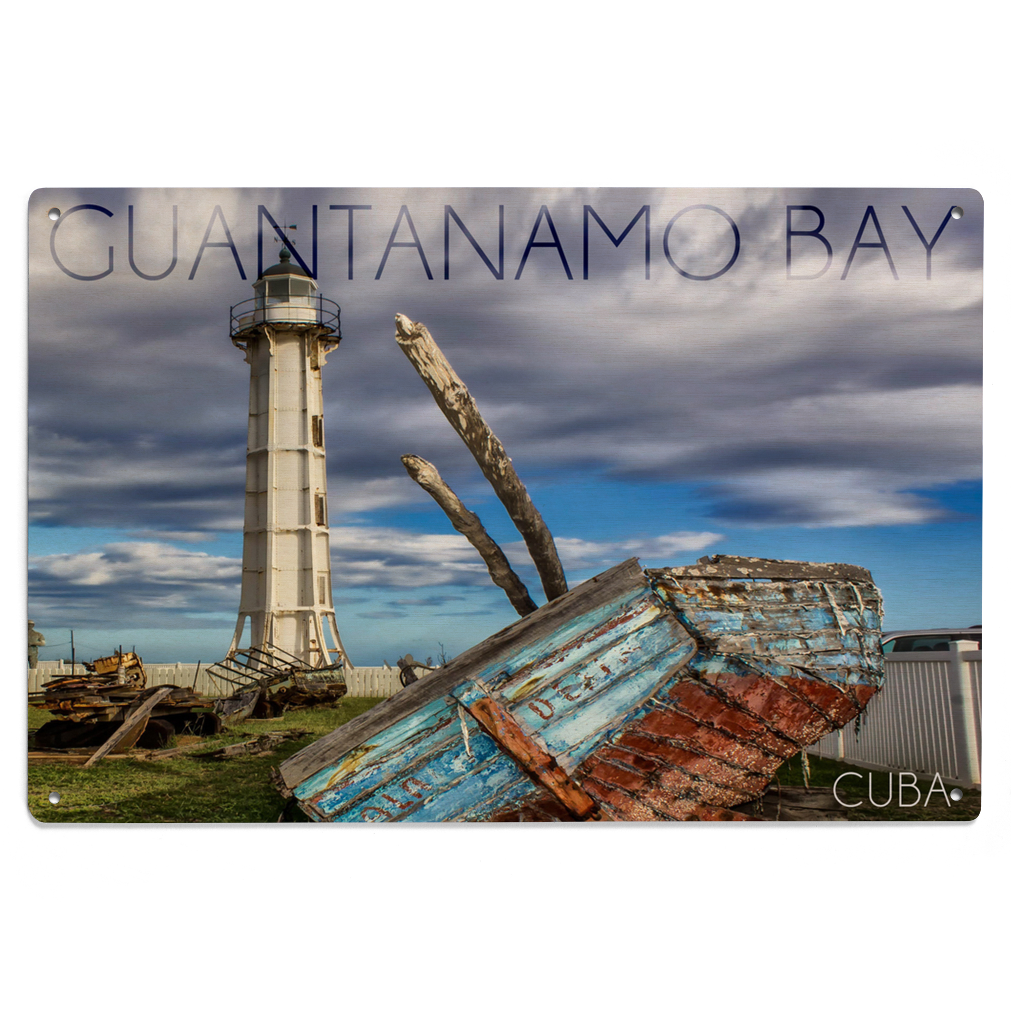 Guantanamo Bay, Cuba, Lighthouse and Broken Ship Birch Wood Wall Sign ...