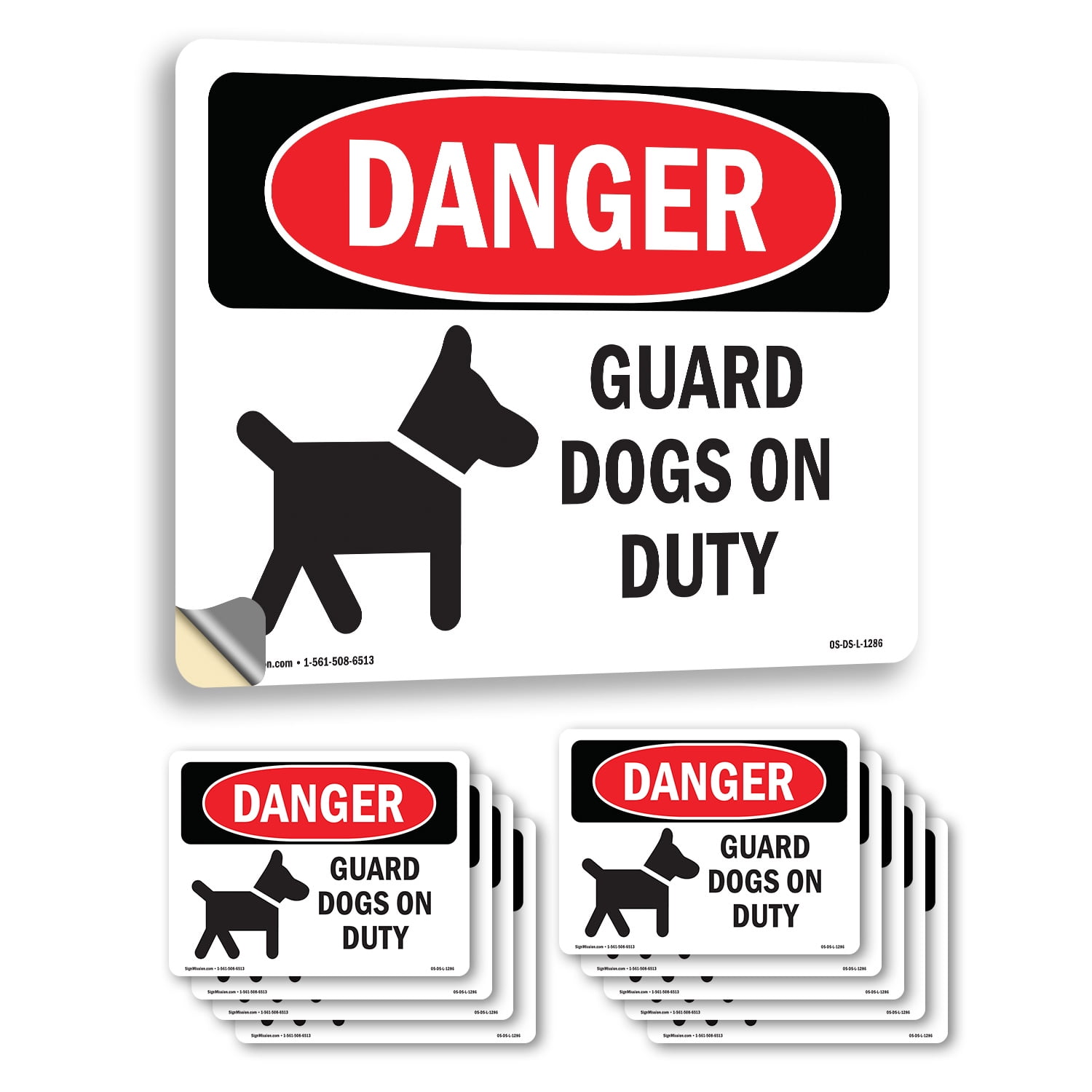Guard Dogs On Duty OSHA Danger Vinyl Decal Label 18 Inch x 12 Inch - 10 ...