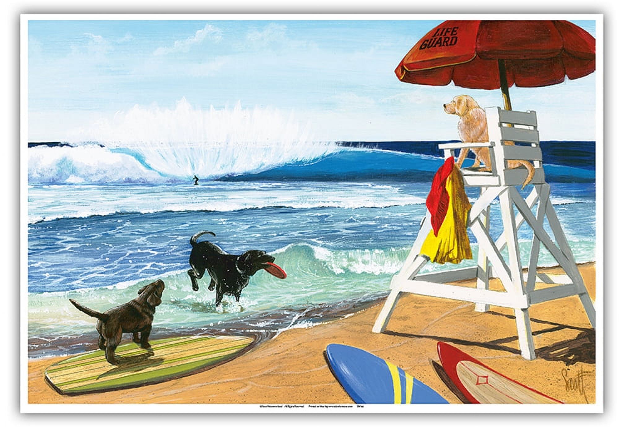 Guard Dogs - Playing on the Beach - From an Original Color Painting by ...