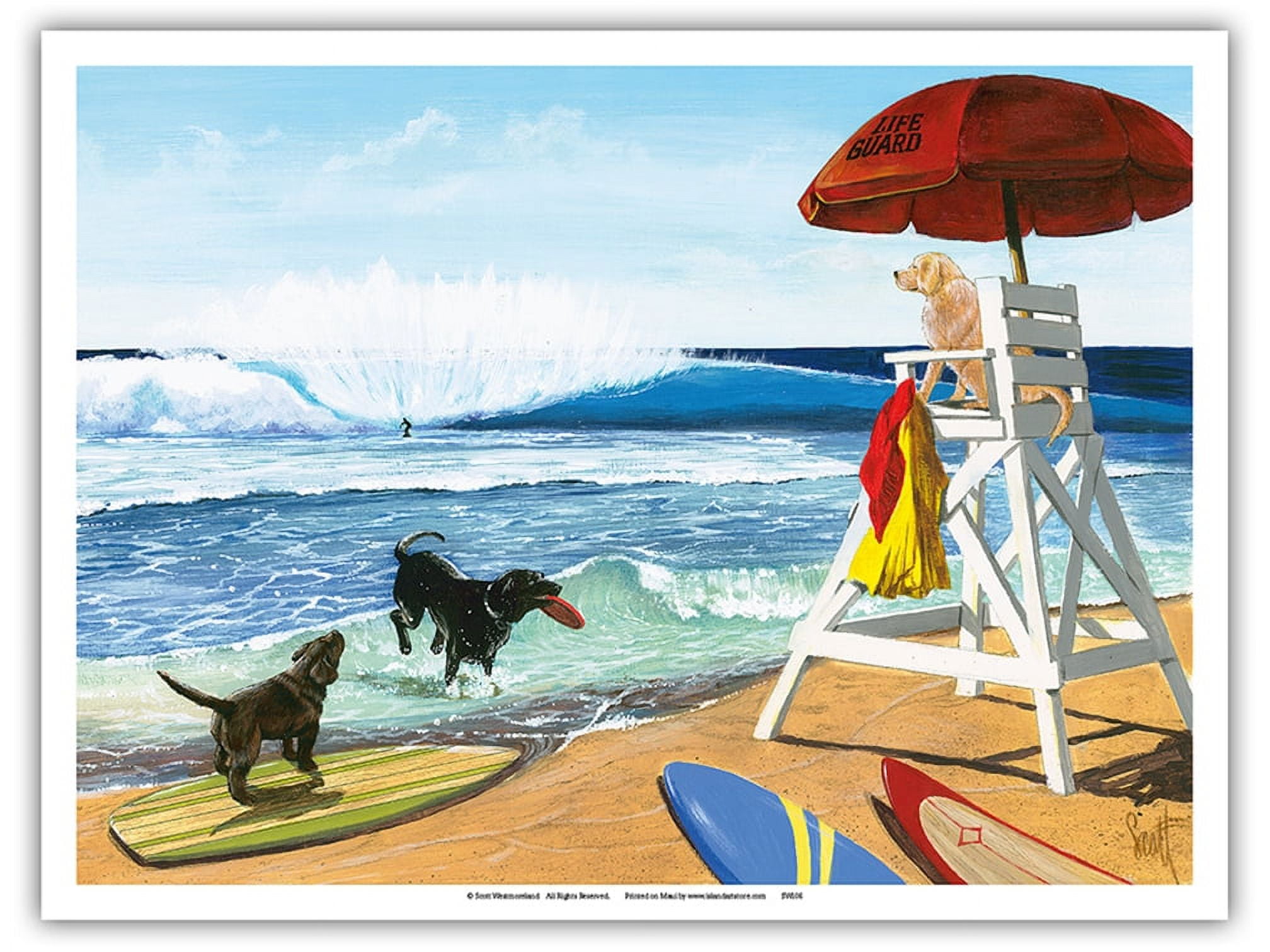 Guard Dogs - Playing on the Beach - From an Original Color Painting by ...