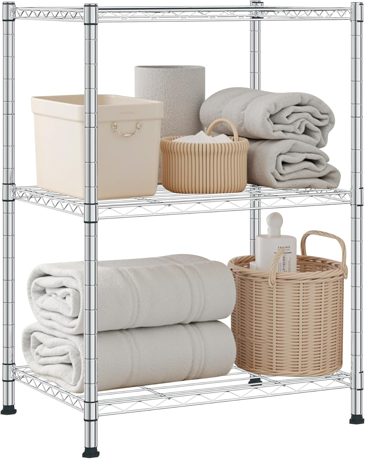 Guard Height-Adjustable Chrome Storage Racks and Shelving, 3-Tier Wire ...