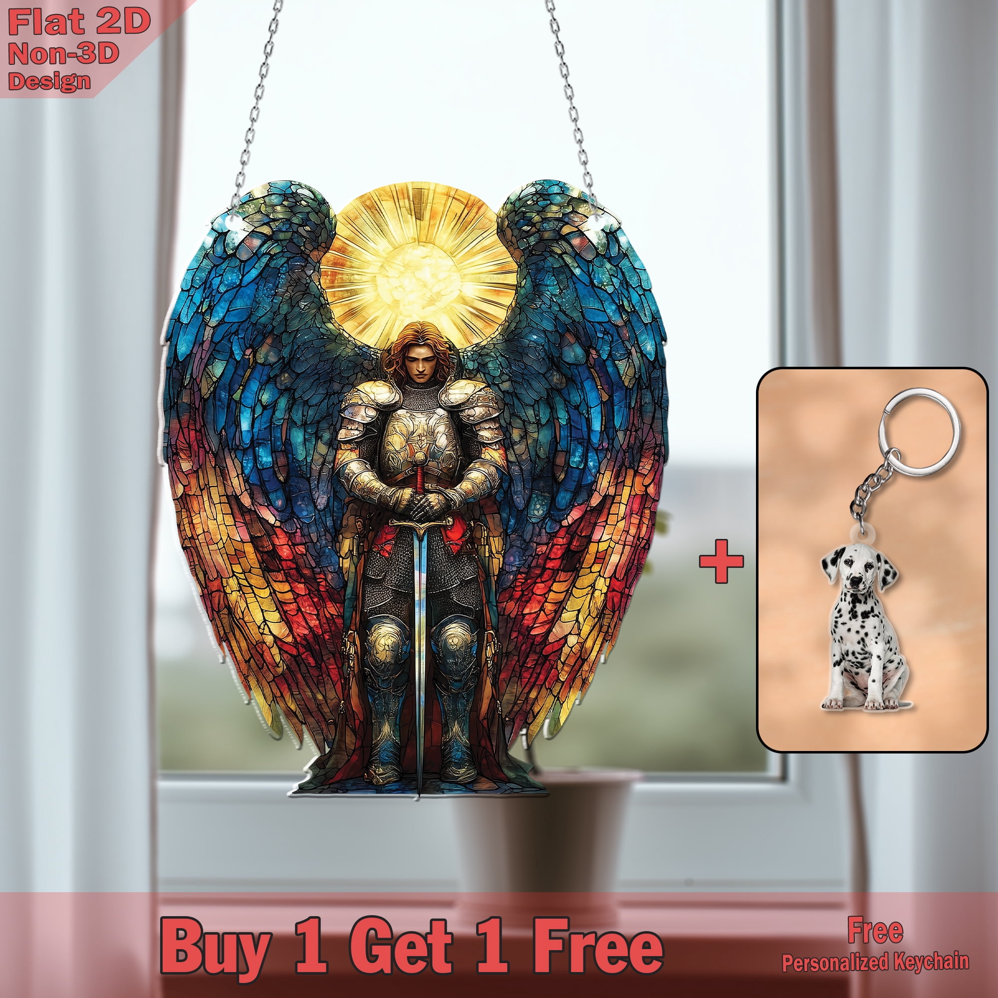 Guardian Angel Acrylic Window Hanging - Warrior Archangel Sun Catcher ...