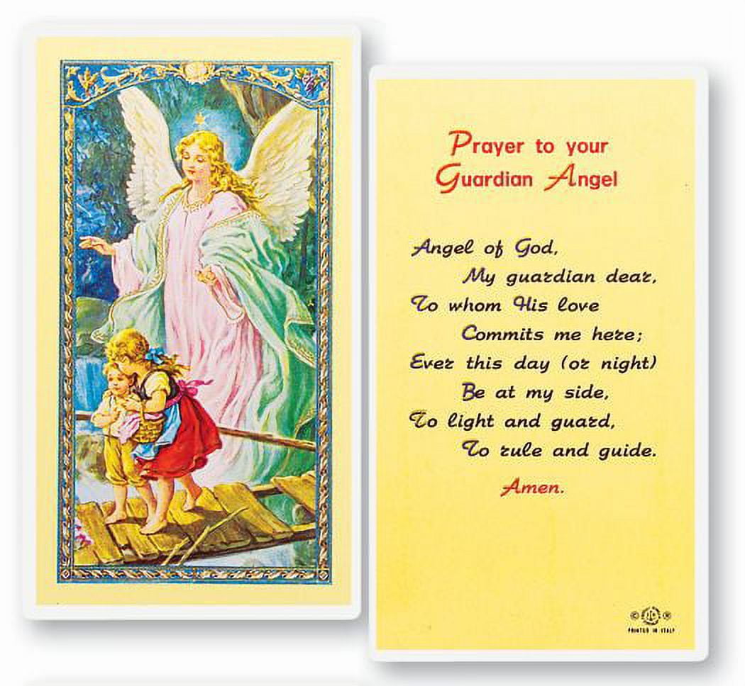Guardian Angel-Angel of God Laminated Catholic Prayer Holy Card with ...