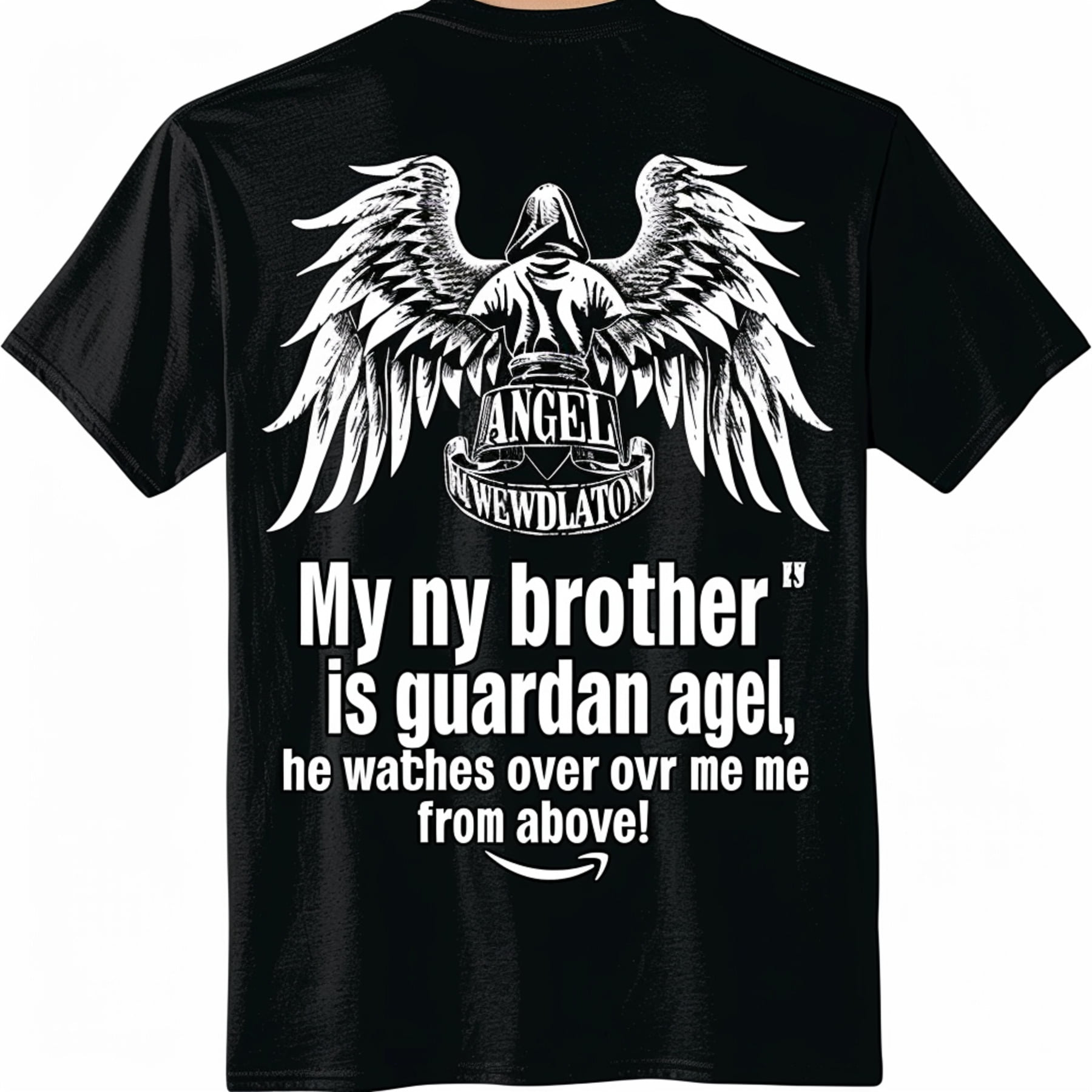Guardian Angel Brother Wings Black T Shirt My Brother Watches Over Me ...