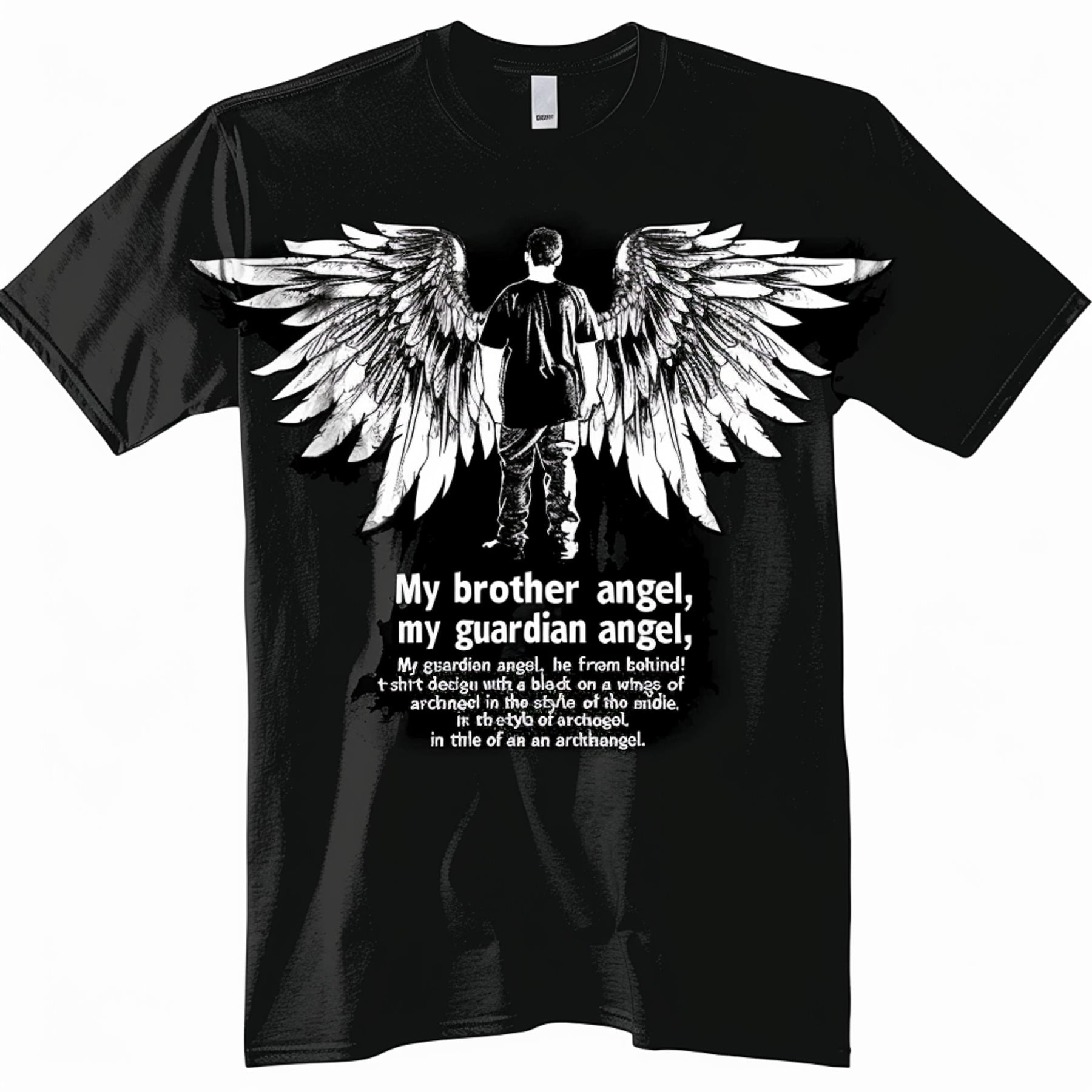 Guardian Angel Brother Wings Black TShirt White Background Design ...