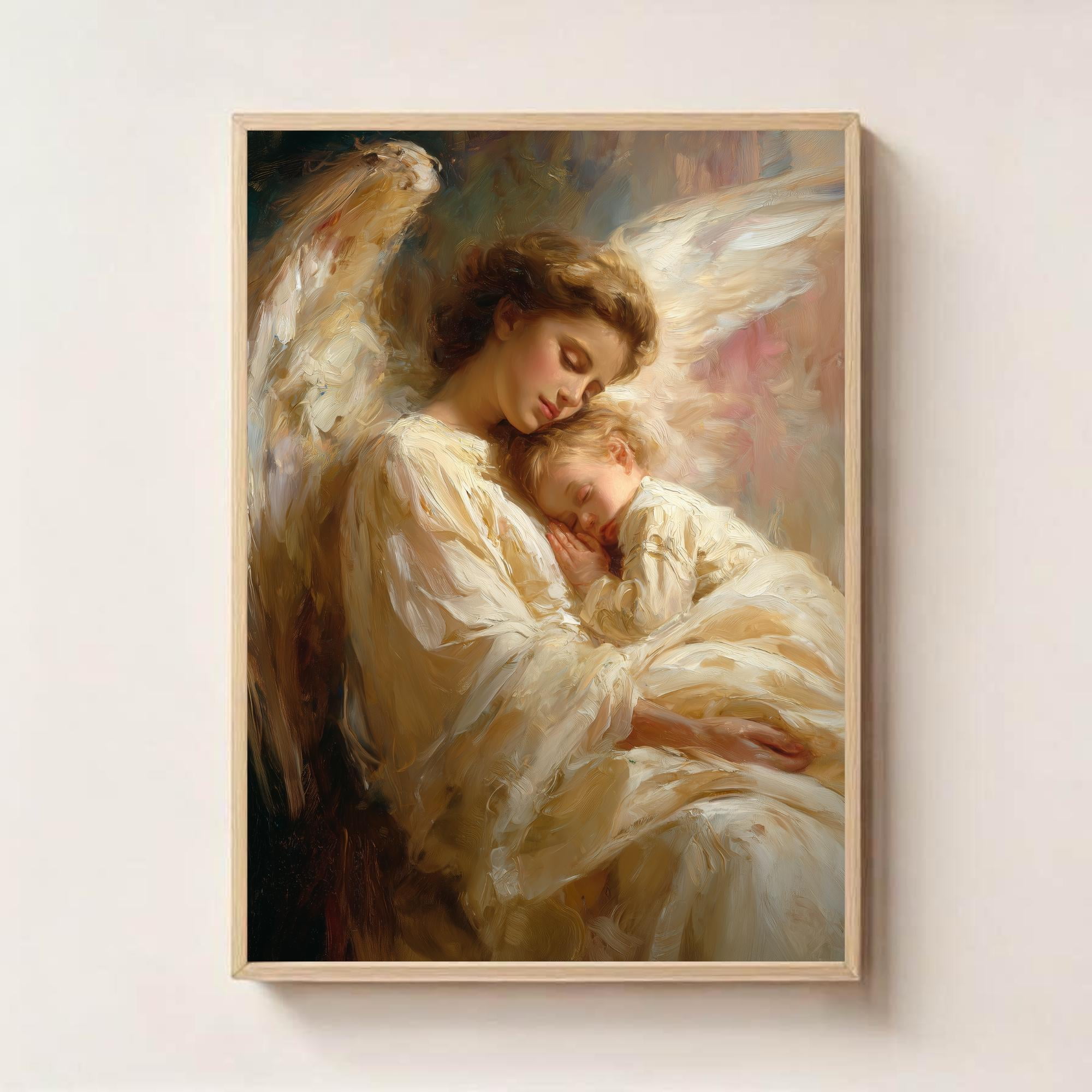 Guardian Angel And Child Print – Angel Holding Baby Art, Comforting ...
