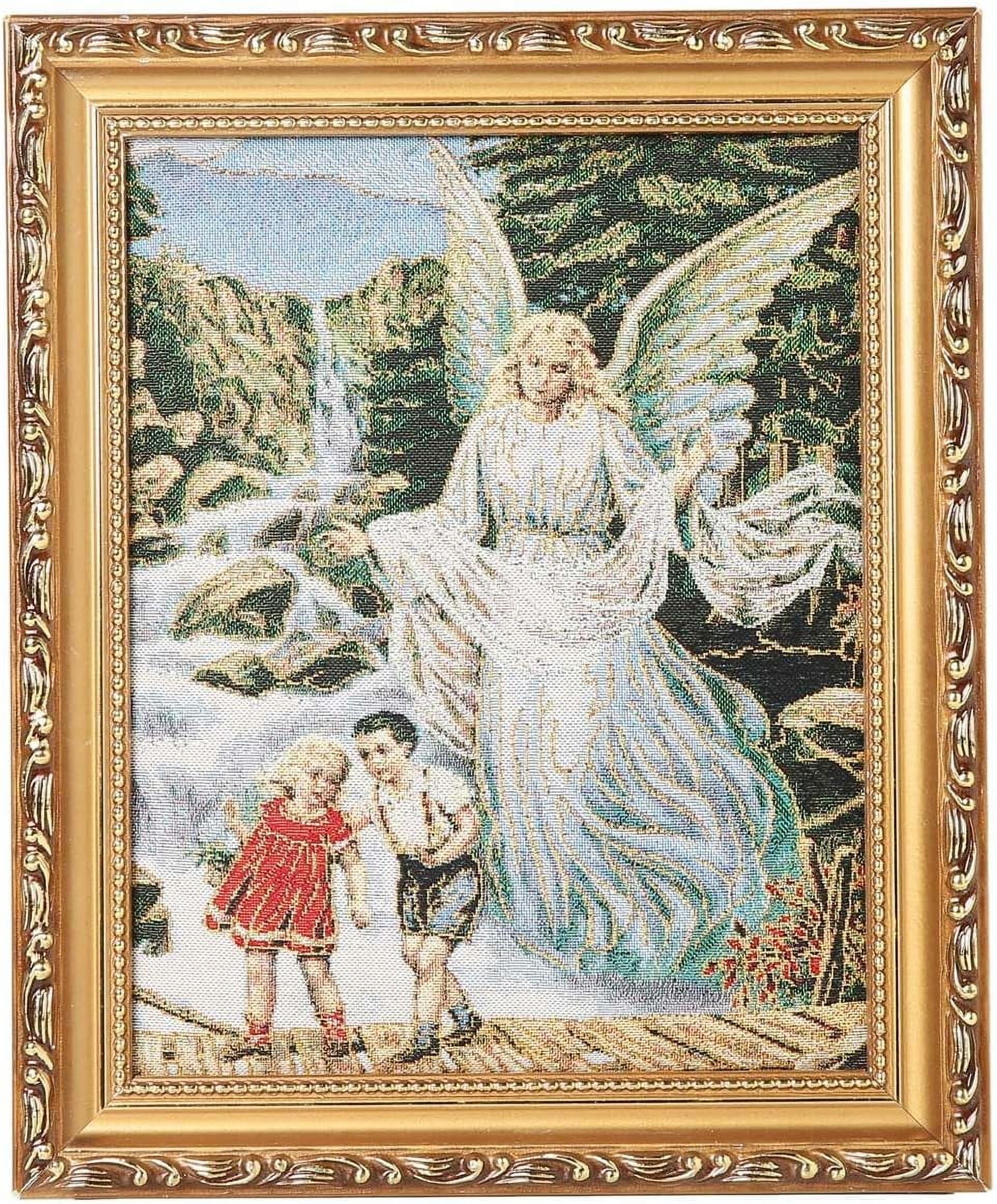 Guardian Angel with Children on Bridge Painting Retro Handmade Weave ...
