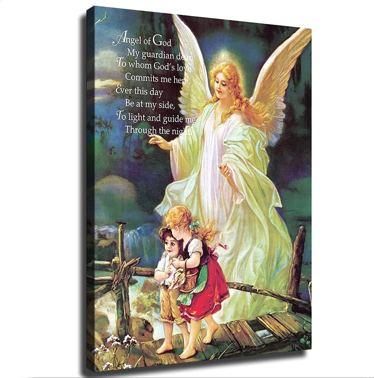 Guardian Angel of God Poem - Children on Bridge Poster Wall Art Canvas ...