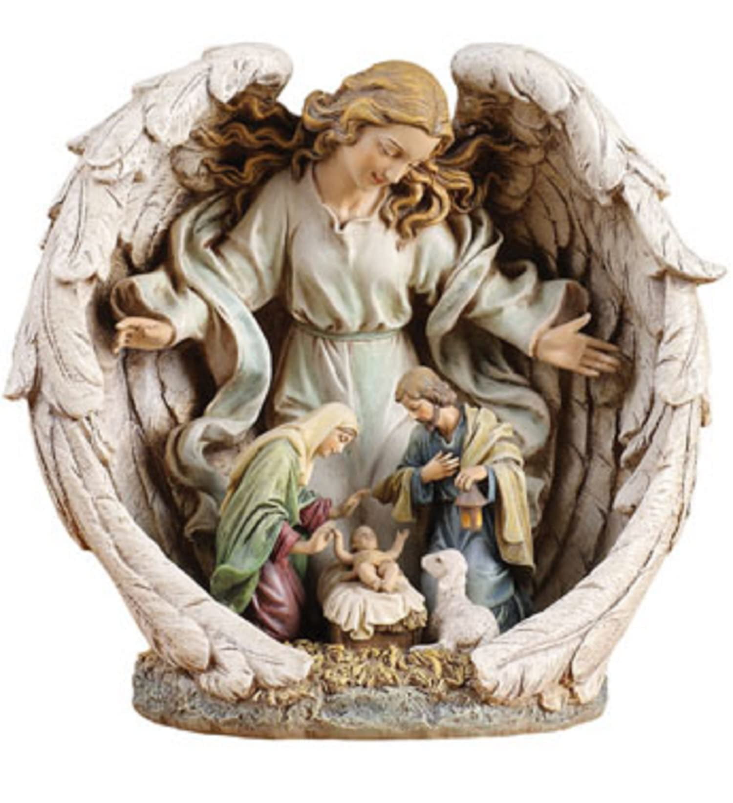 Napco Guardian Angel with Holy Family Resin Figurine Home Decor ...