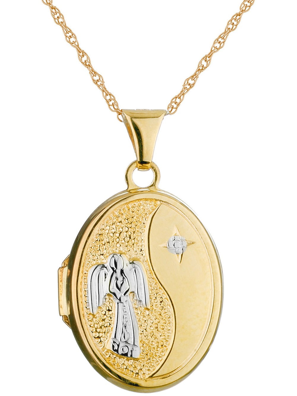 Guardian Angel Oval Locket Pendant Necklace in 14K Two Tone Gold ...