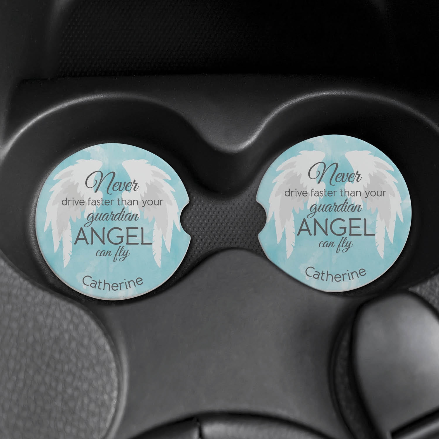 Personalized Planet Guardian Angel Absorbent Sandstone Car Coaster Set ...