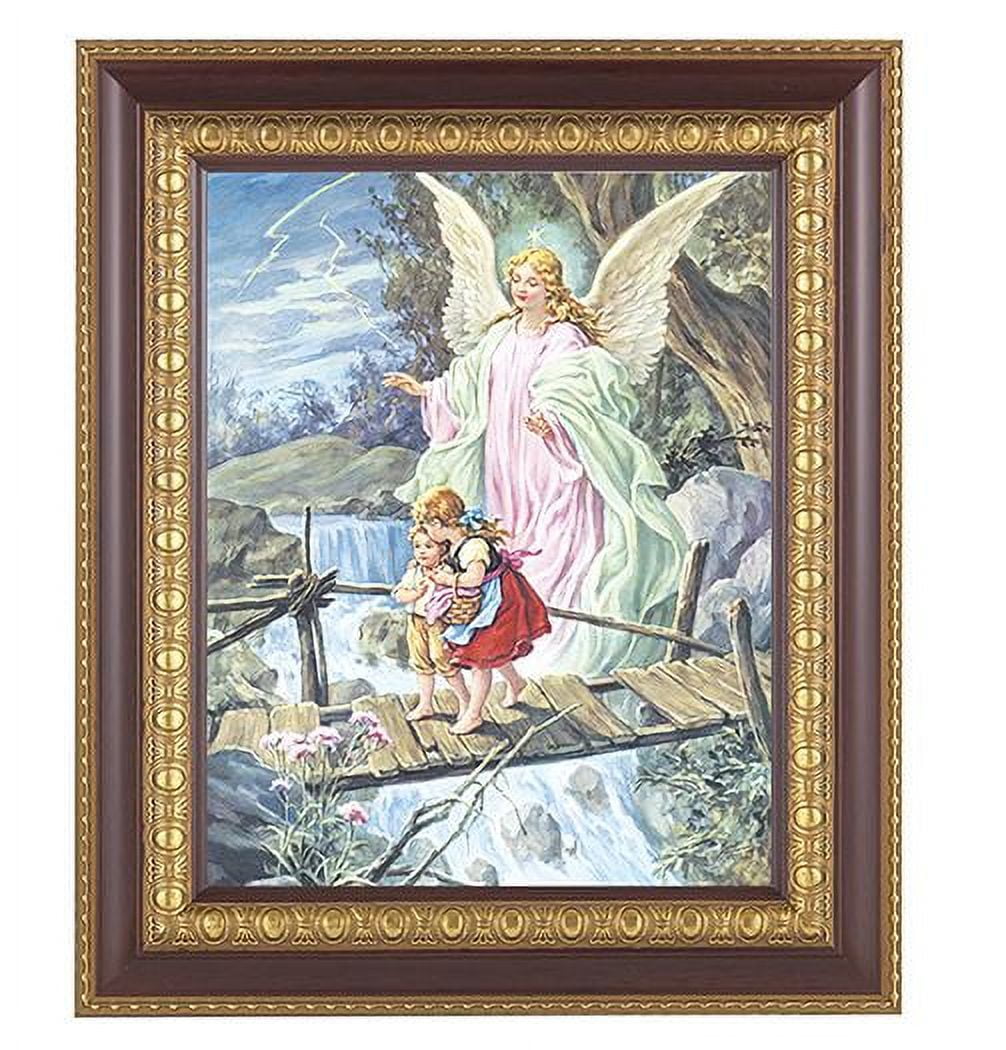 Guardian Angel Picture Framed Wall Art Decor Large, Dark Cherry with ...