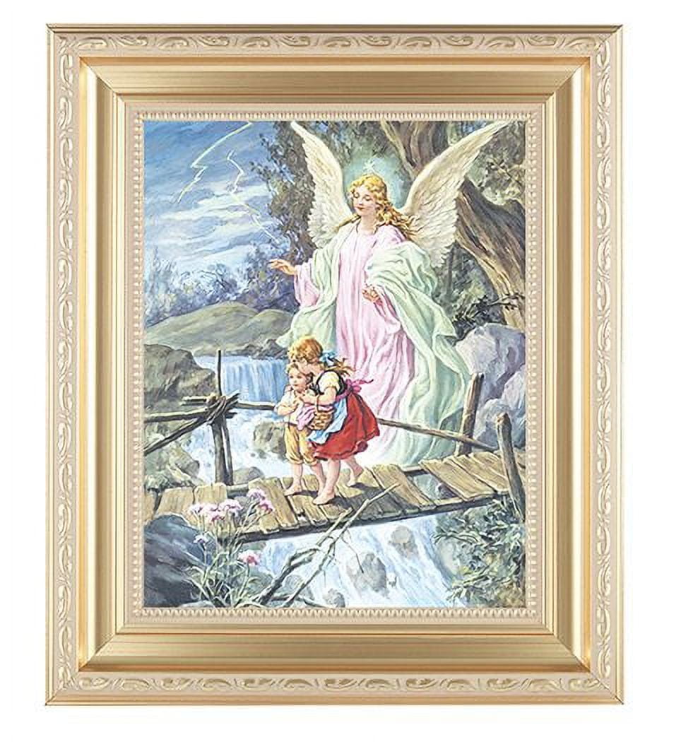 Guardian Angel Picture Framed Wall Art Decor Large, Satin Gold Fluted ...