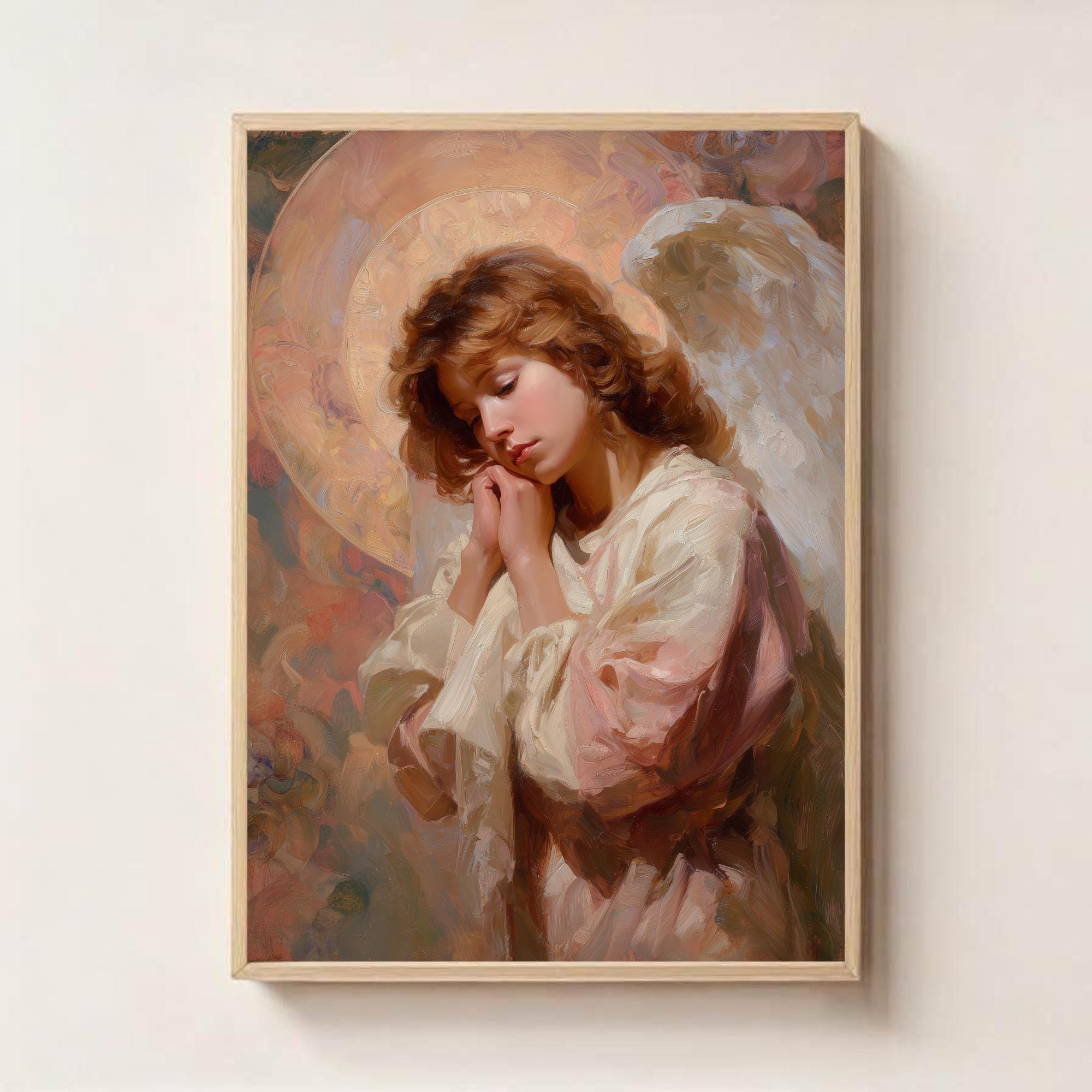 Guardian Angel In Prayer – Spiritual Angel Art Print, Christian Wall ...