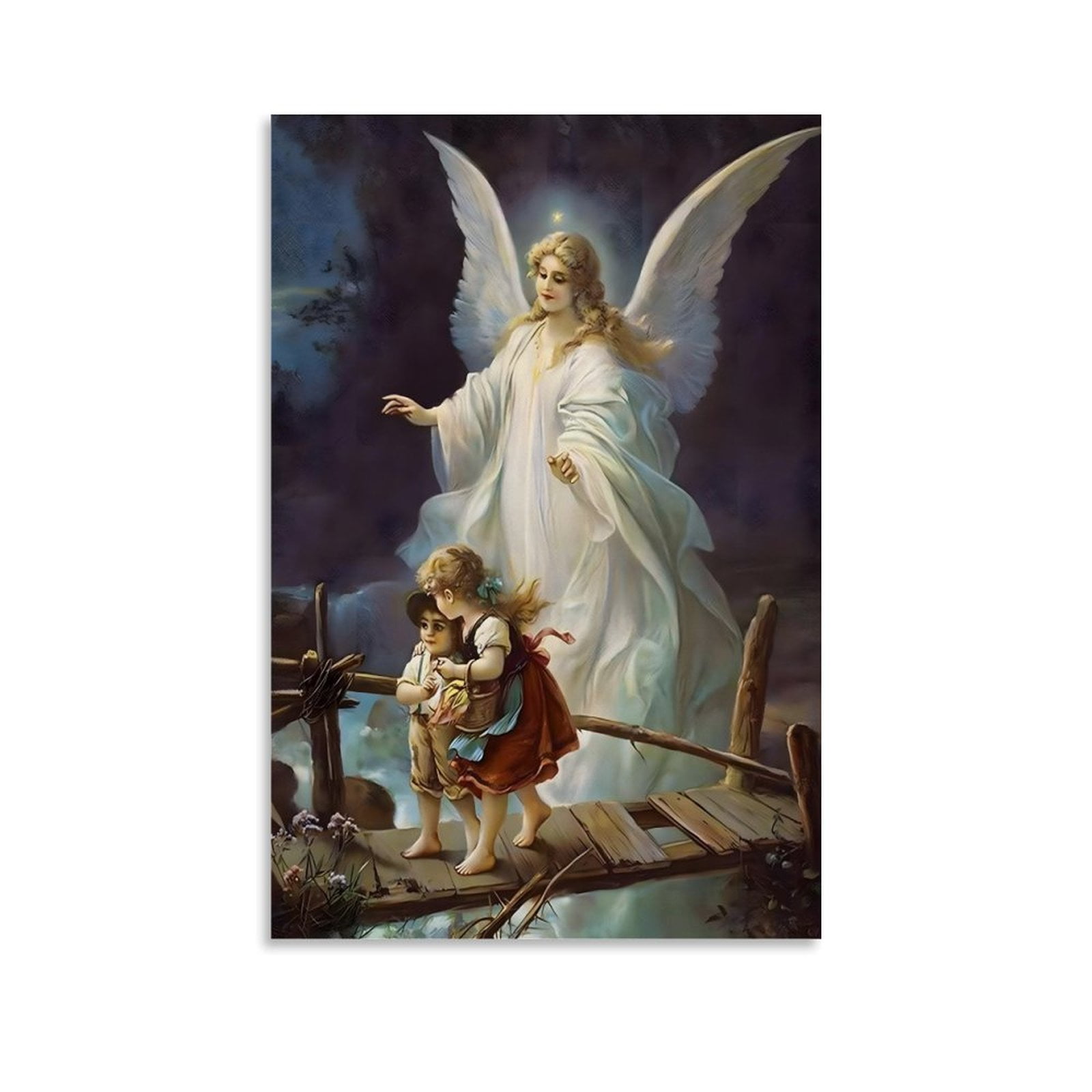 Guardian Angel Protecting Children on The Bridge Painting Vintage ...
