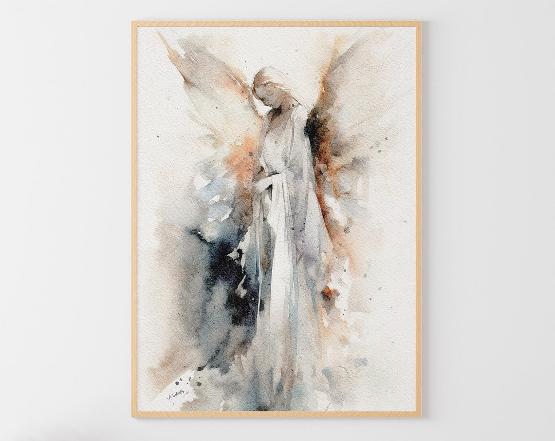 Guardian Angel Religious Wall Art Angel Abstract Angel Art Poster Calm ...