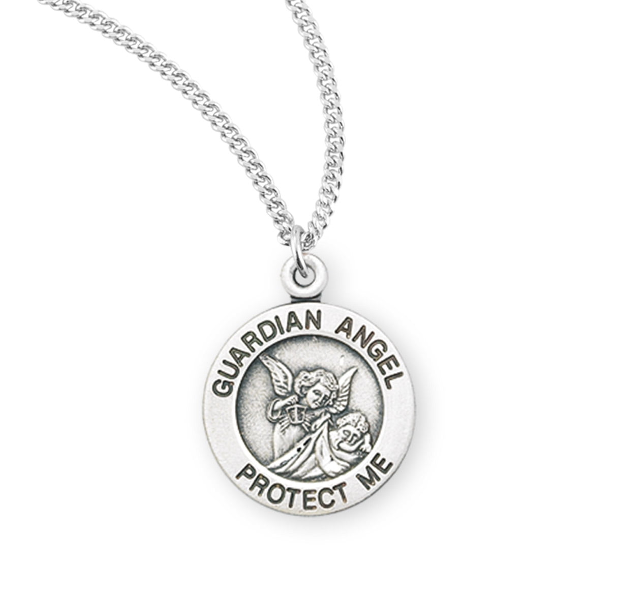 Guardian Angel Round Sterling Silver Medal Pendant Necklace - Walmart.com