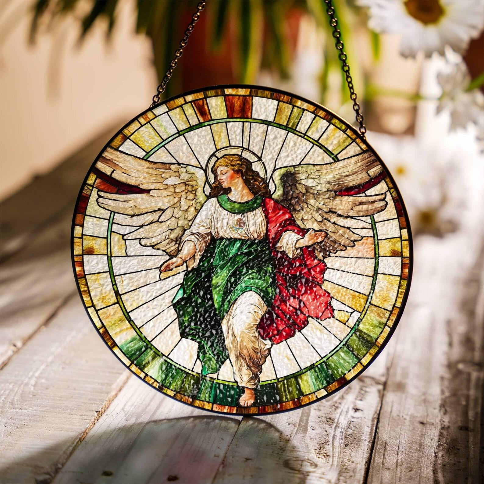 Guardian Angel Stained Glass Mexico SunCatcher Mexico Flag Colors Light ...