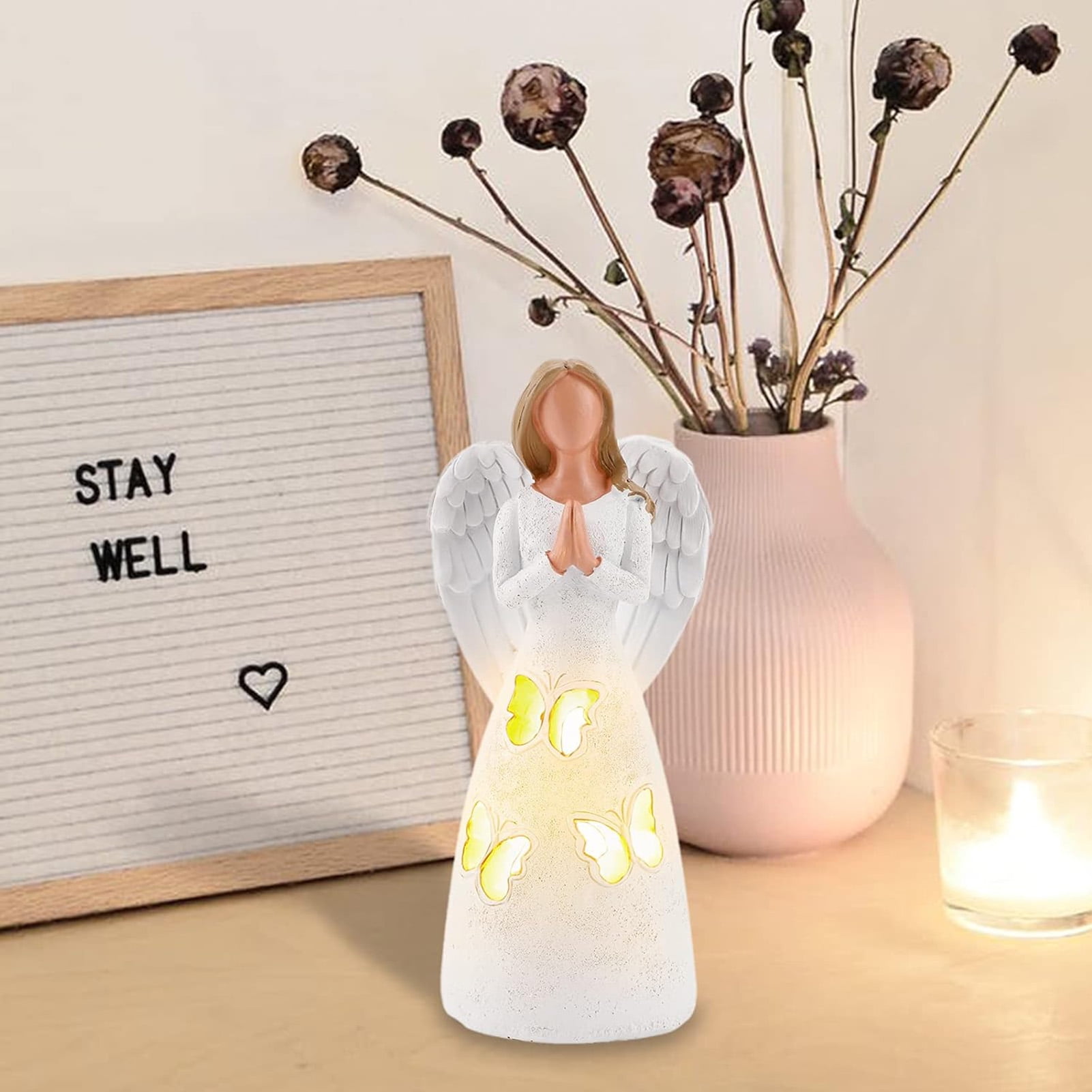Guardian Angel Statue Figurines Tealight Candle Holder Statue Prayer ...