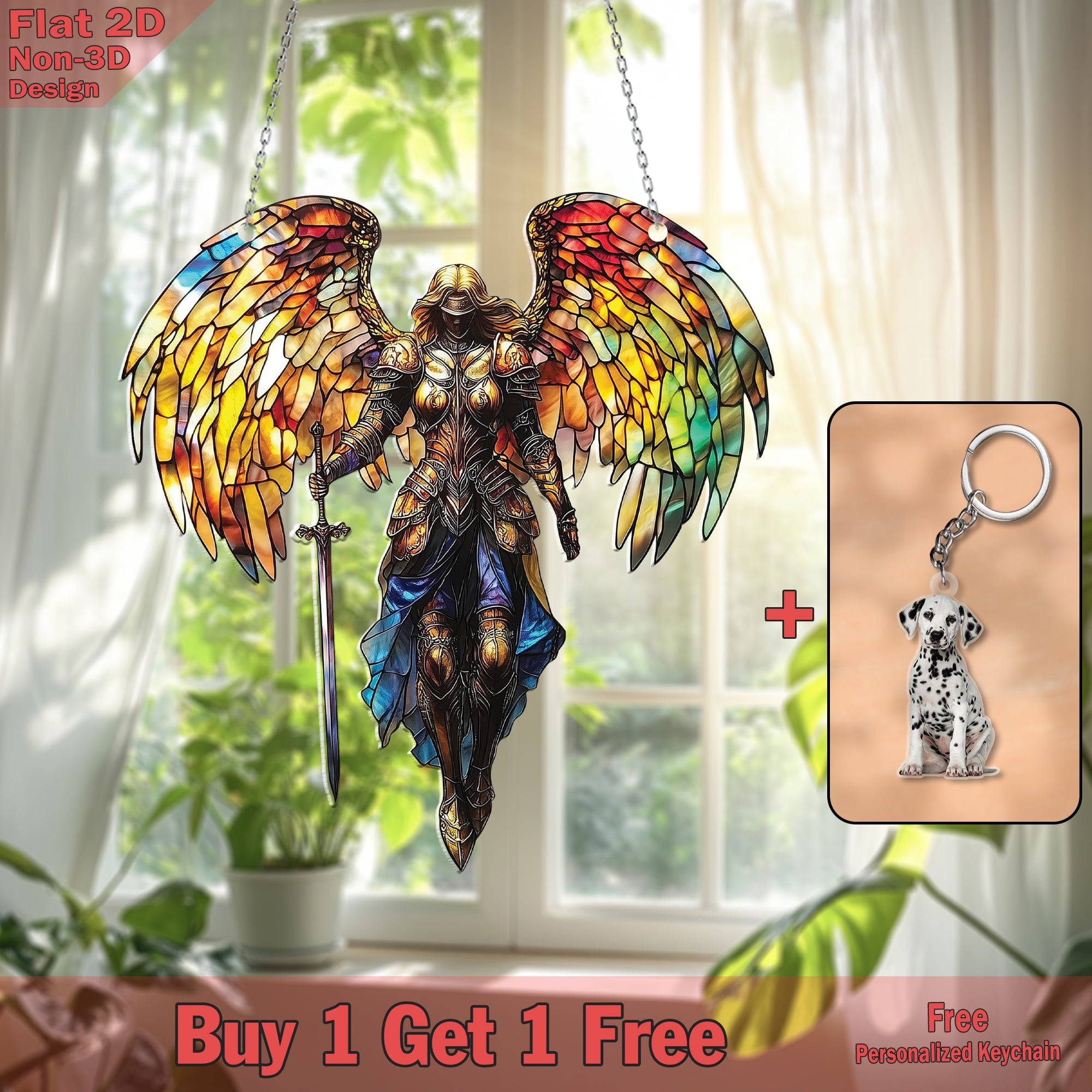 Guardian Angel Warrior - Stained Glass Style Sun Catcher - Unique ...