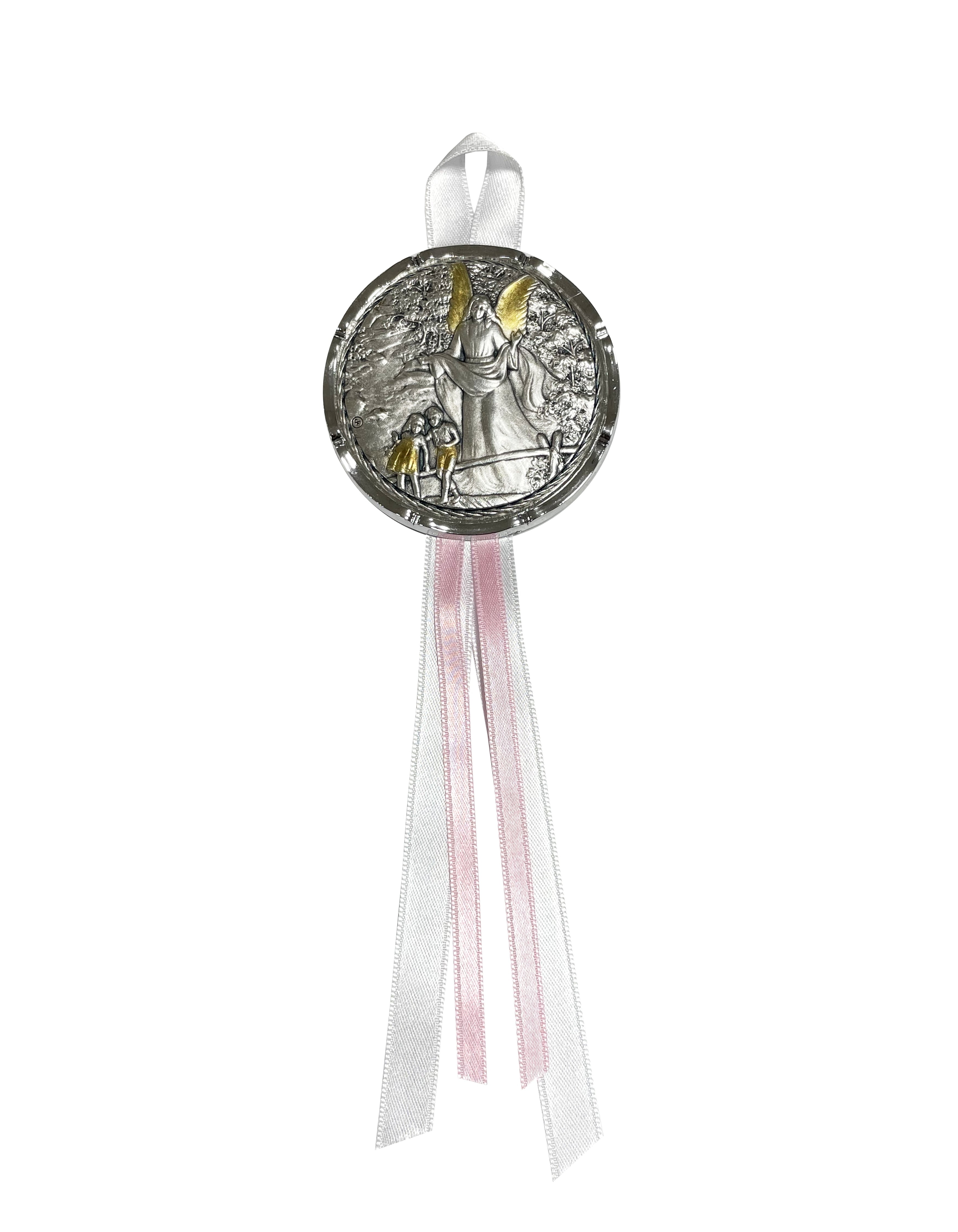 Guardian Angel crib medal, round decorated with silk ribbon - Walmart.com